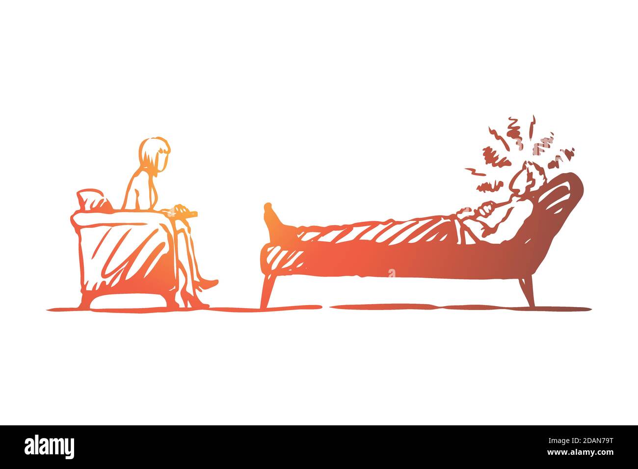 Psychologist, doctor, patient, therapy, stress concept. Hand drawn ...