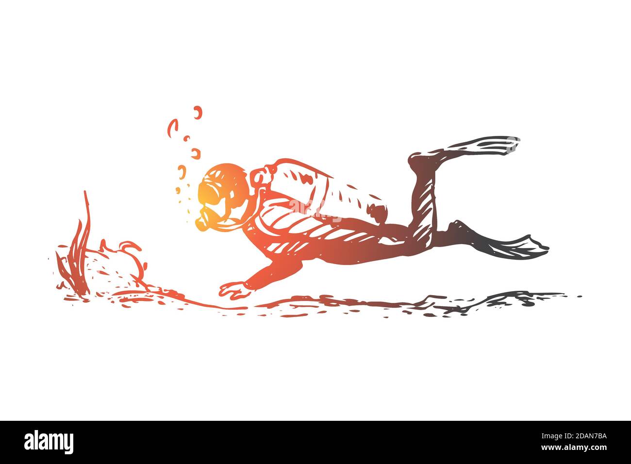 Scuba, diving, underwater, sport, sea concept. Hand drawn isolated ...