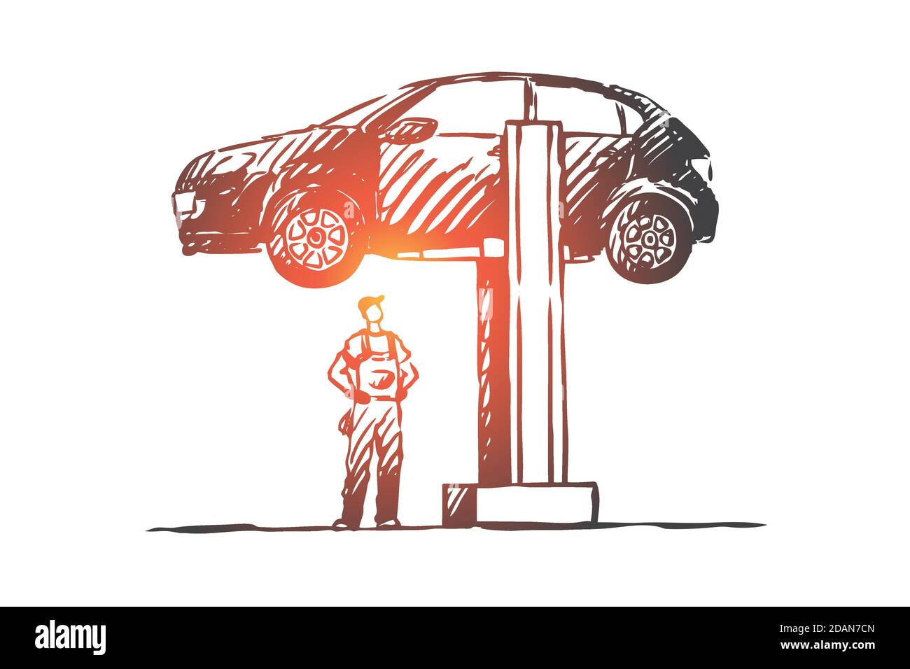 Car, repair, auto, service, engine concept. Hand drawn isolated vector ...