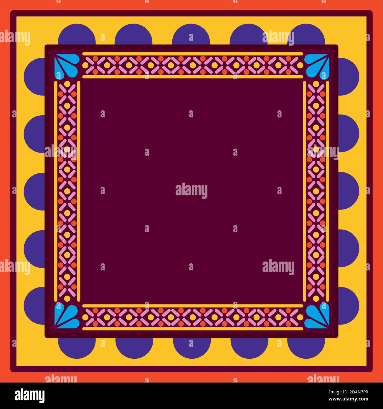 mexican red and yellow carpet with a square frame in a white background ...