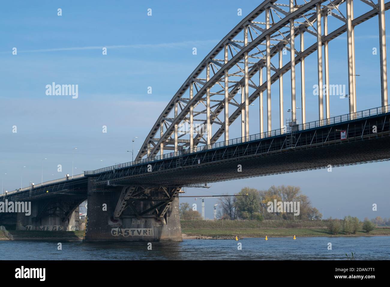 The iconic Dutch Waalbridge over the river Waal in Nijmegen, The ...