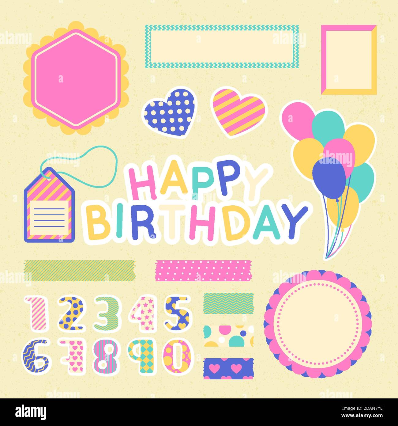 Colorful birthday scrapbook collection Vector illustration Stock Vector ...