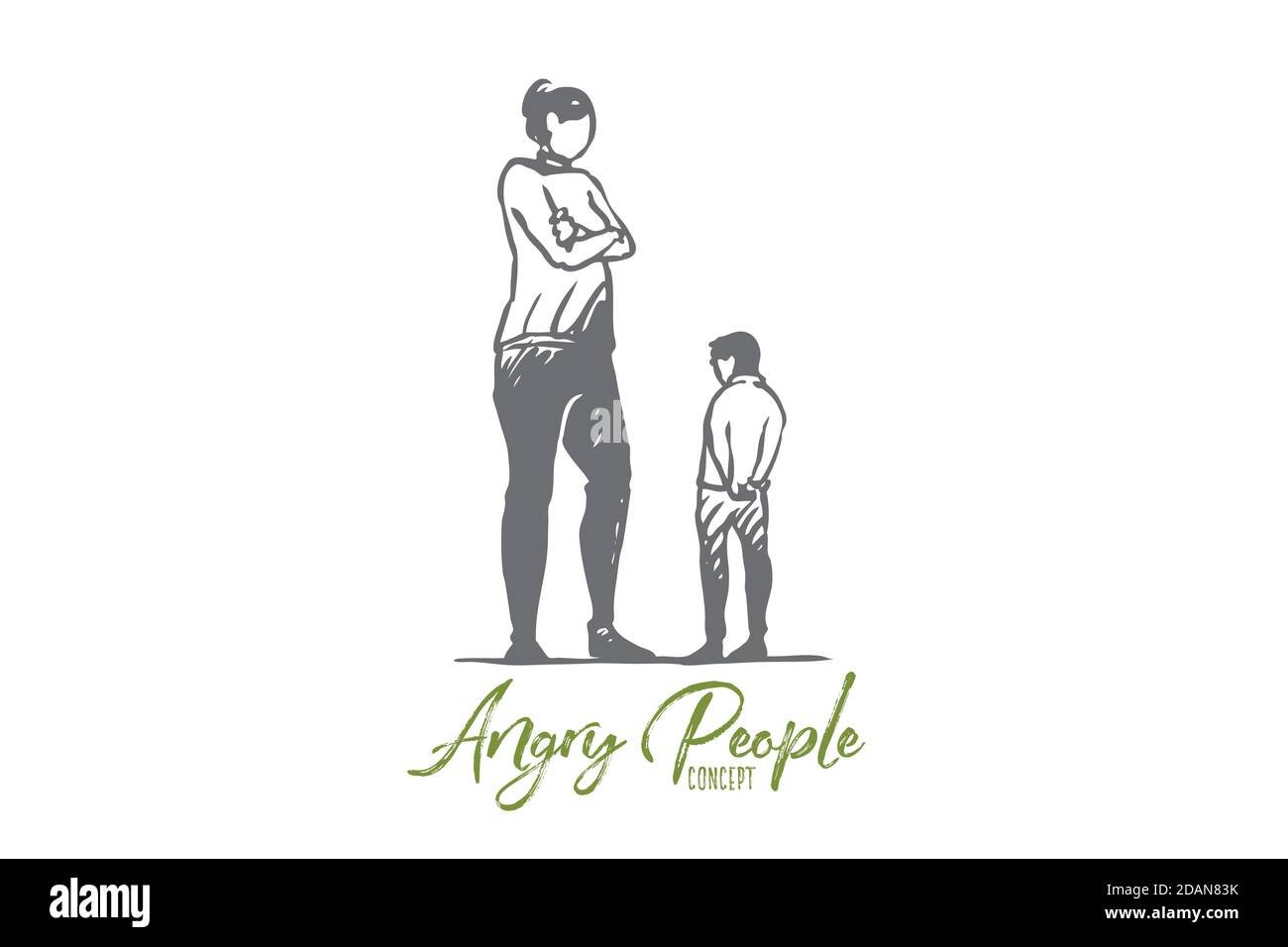 Son, mother, angry, parent, upset concept. Hand drawn isolated vector ...