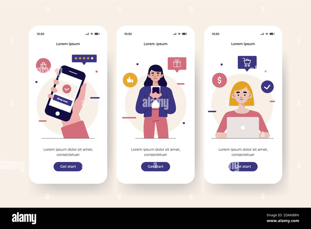 Purchase online onboarding app screens Vector illustration Stock Vector ...