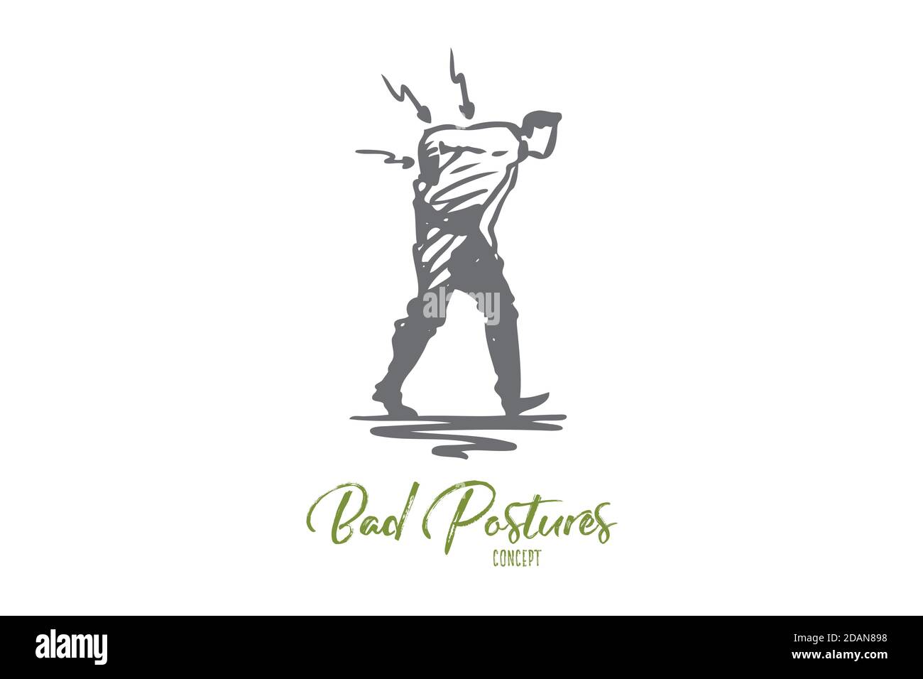 Posture, bad, spine, pain, back, problem concept. Hand drawn isolated ...