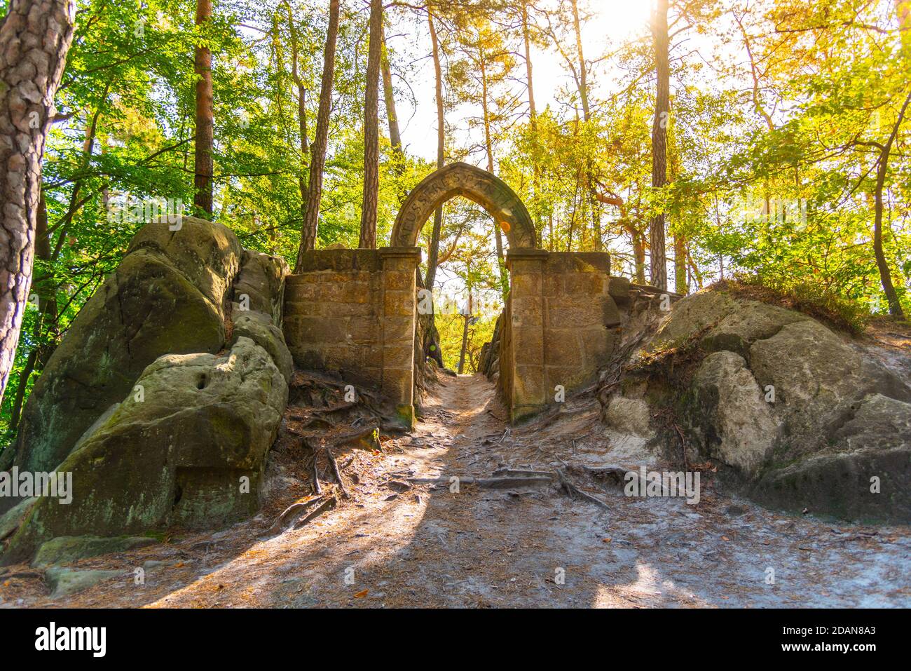 Abandoned stone gate with Gothic Arch near Mala Skala, Czech Republic ...