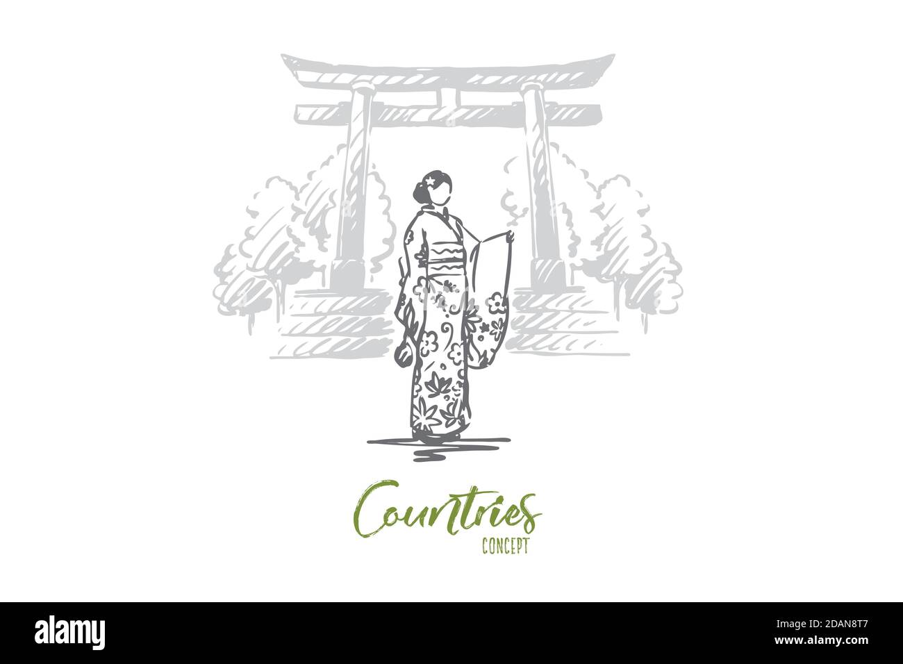 Japan, country, Sakura, traditional, Asia concept. Hand drawn isolated ...