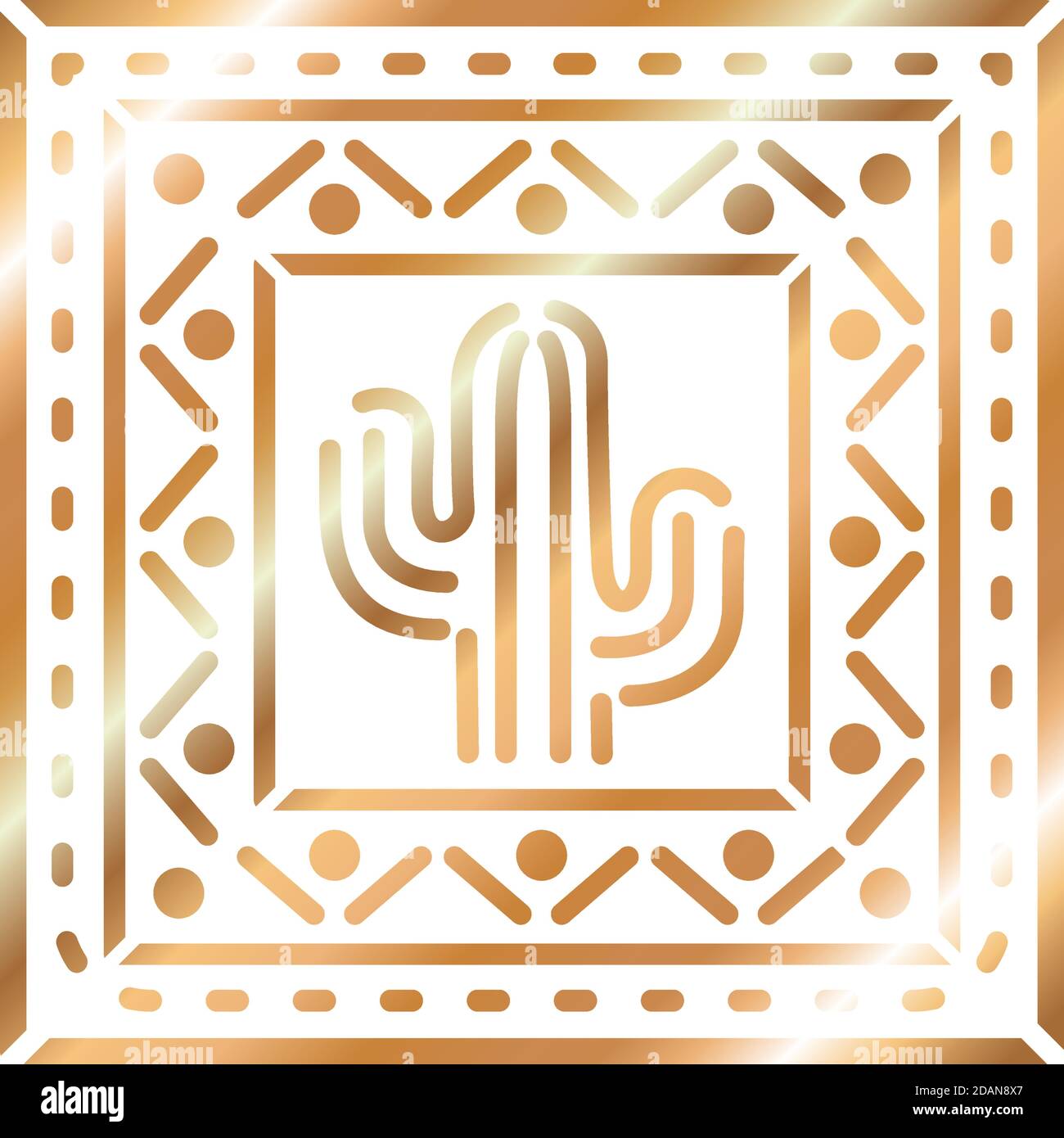 mexican icon of a cactus with golden color in square on white ...