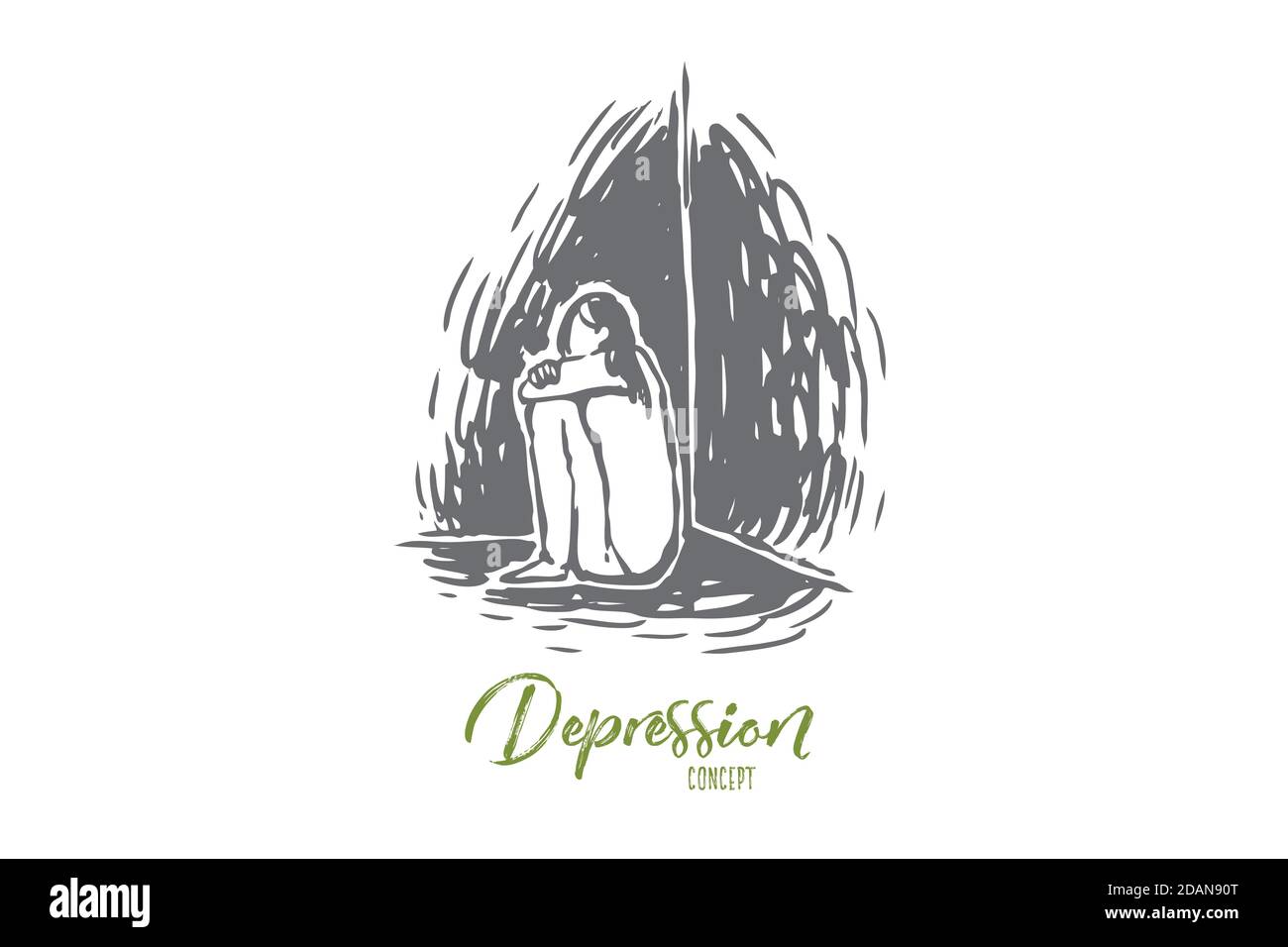 Childhood, sad, unhappy, kid, stress concept. Hand drawn isolated ...
