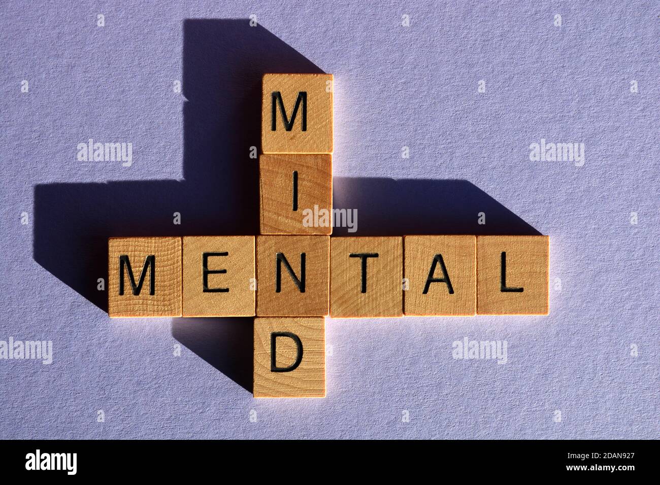 Mind, Mental, words in wood alphabet letters in crossword form isolated ...