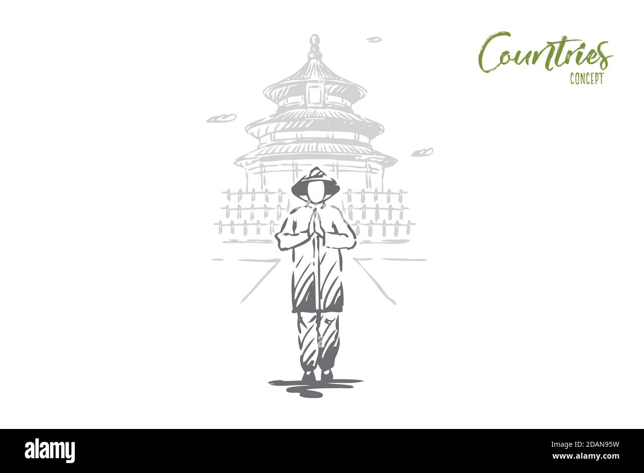 China, country, building, Asia, people concept. Hand drawn isolated ...