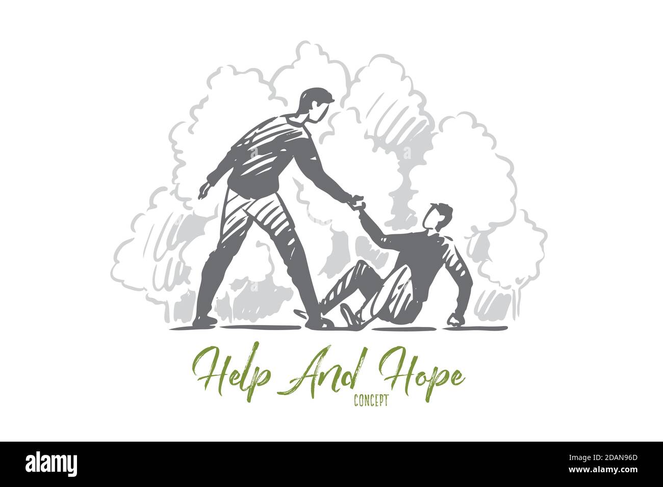 Help, fall, man, accident, people concept. Hand drawn isolated vector ...