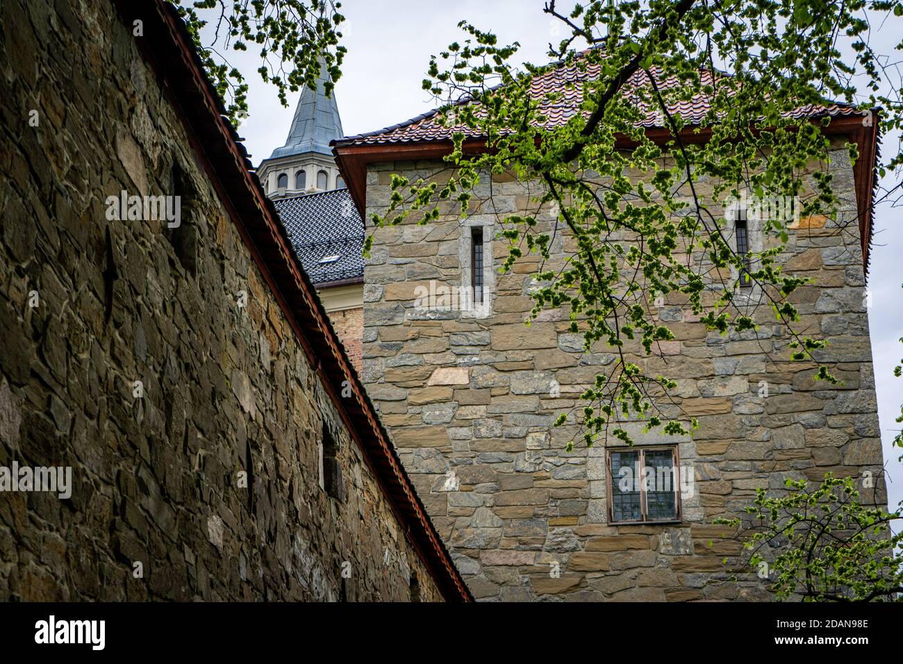 looking up the castle stone wall Stock Photo - Alamy