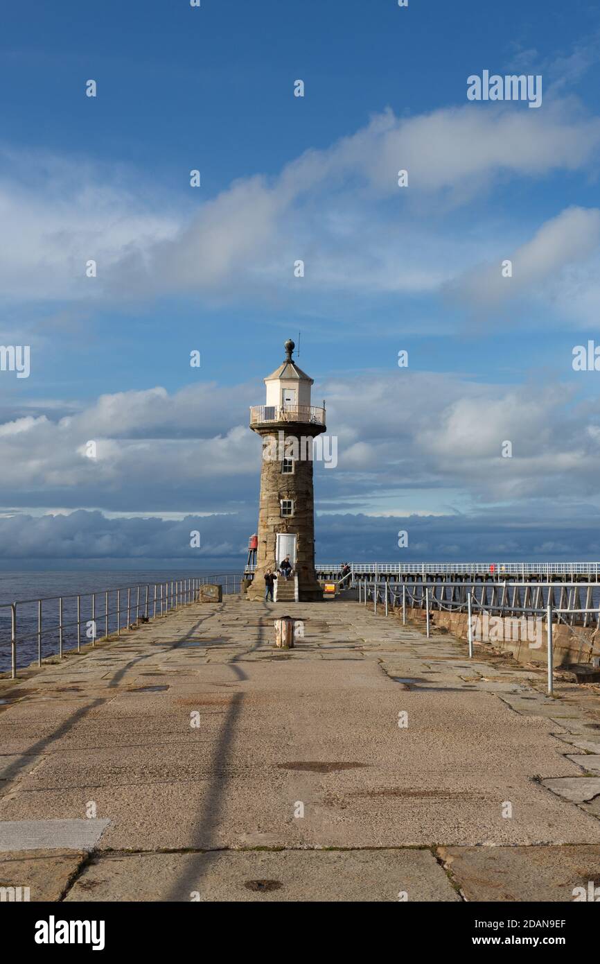 Lighthouse, Whitby Pier, Whitby, North Yorkshire, UK Stock Photo - Alamy