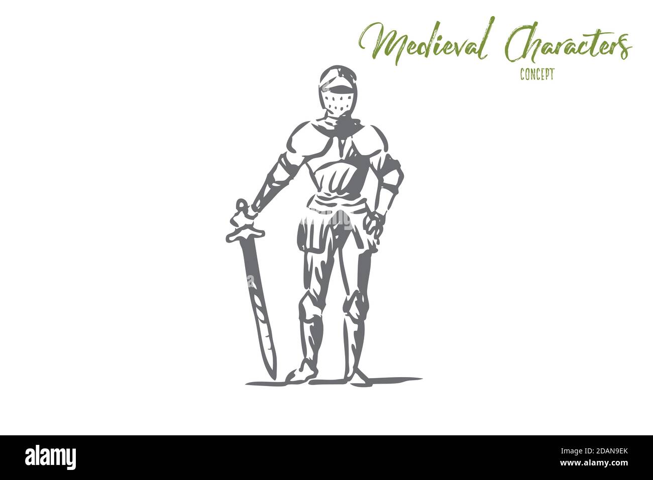 Medieval, knight, armor, helmet, ancient concept. Hand drawn isolated ...