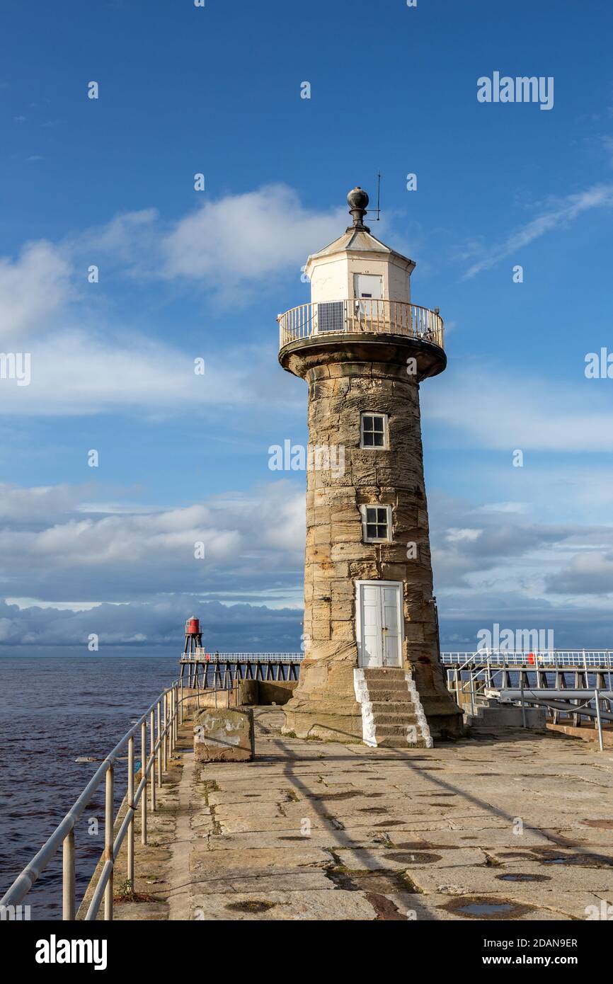 Lighthouse, Whitby Pier, Whitby, North Yorkshire, UK Stock Photo - Alamy