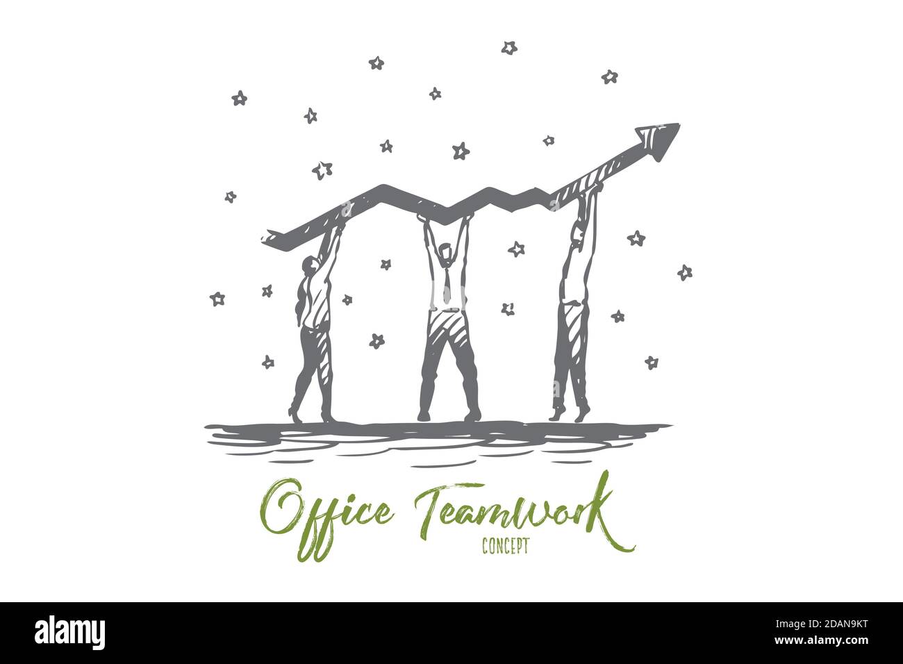 Teamwork, arrow, growth, company, leadership concept. Hand drawn ...