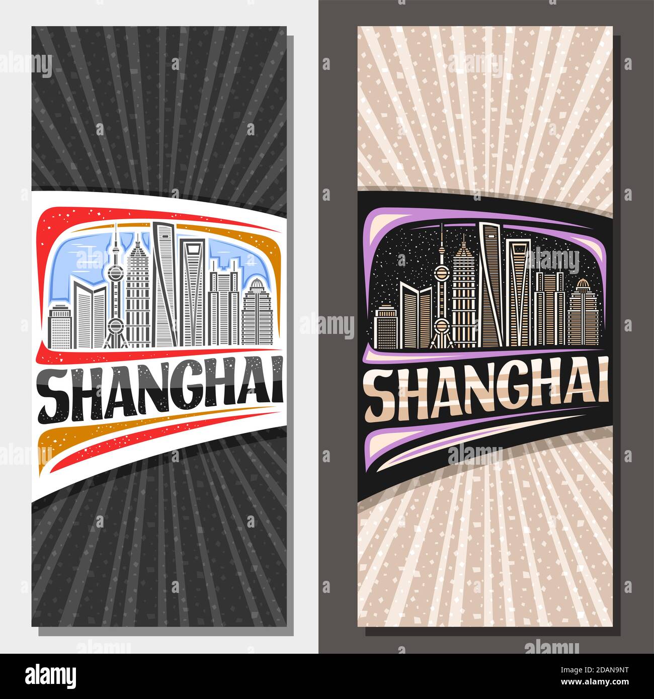 Vector layouts for Shanghai, decorative leaflet with line illustration ...