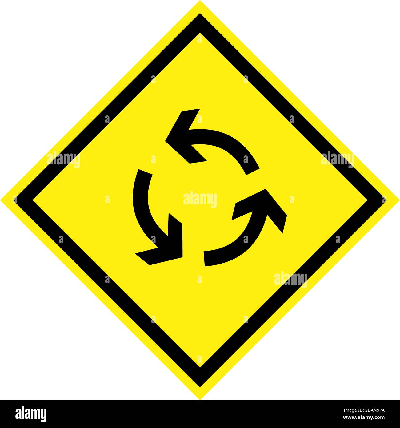 Yellow hazard sign with roundabout symbol Stock Photo - Alamy