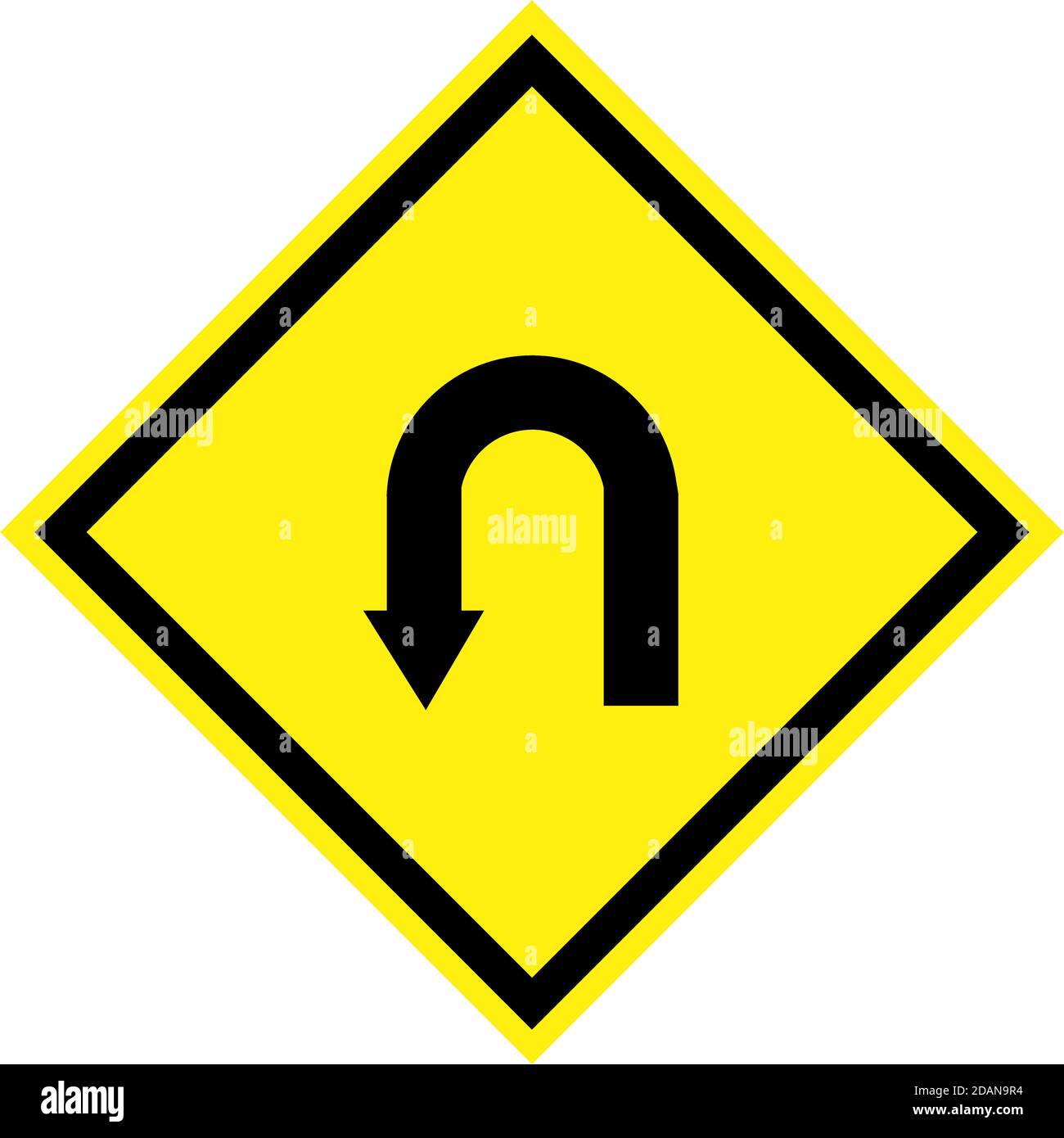 Yellow hazard sign with U-turn symbol Stock Photo - Alamy