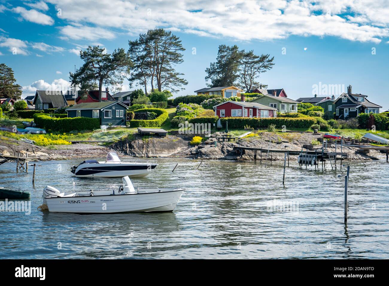 small harbor with boats in scandinavia Stock Photo - Alamy