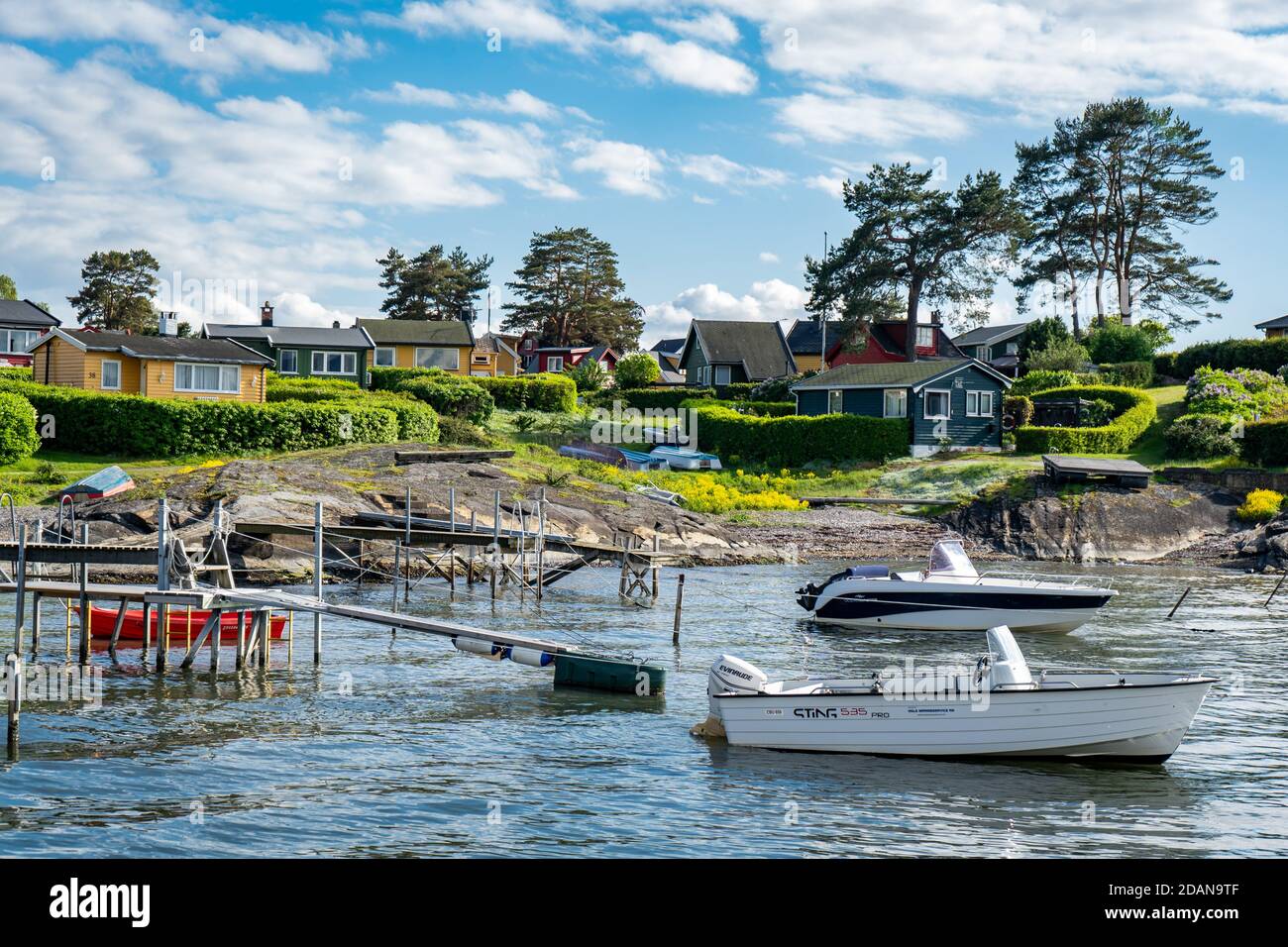 small harbor with boats in scandinavia Stock Photo - Alamy
