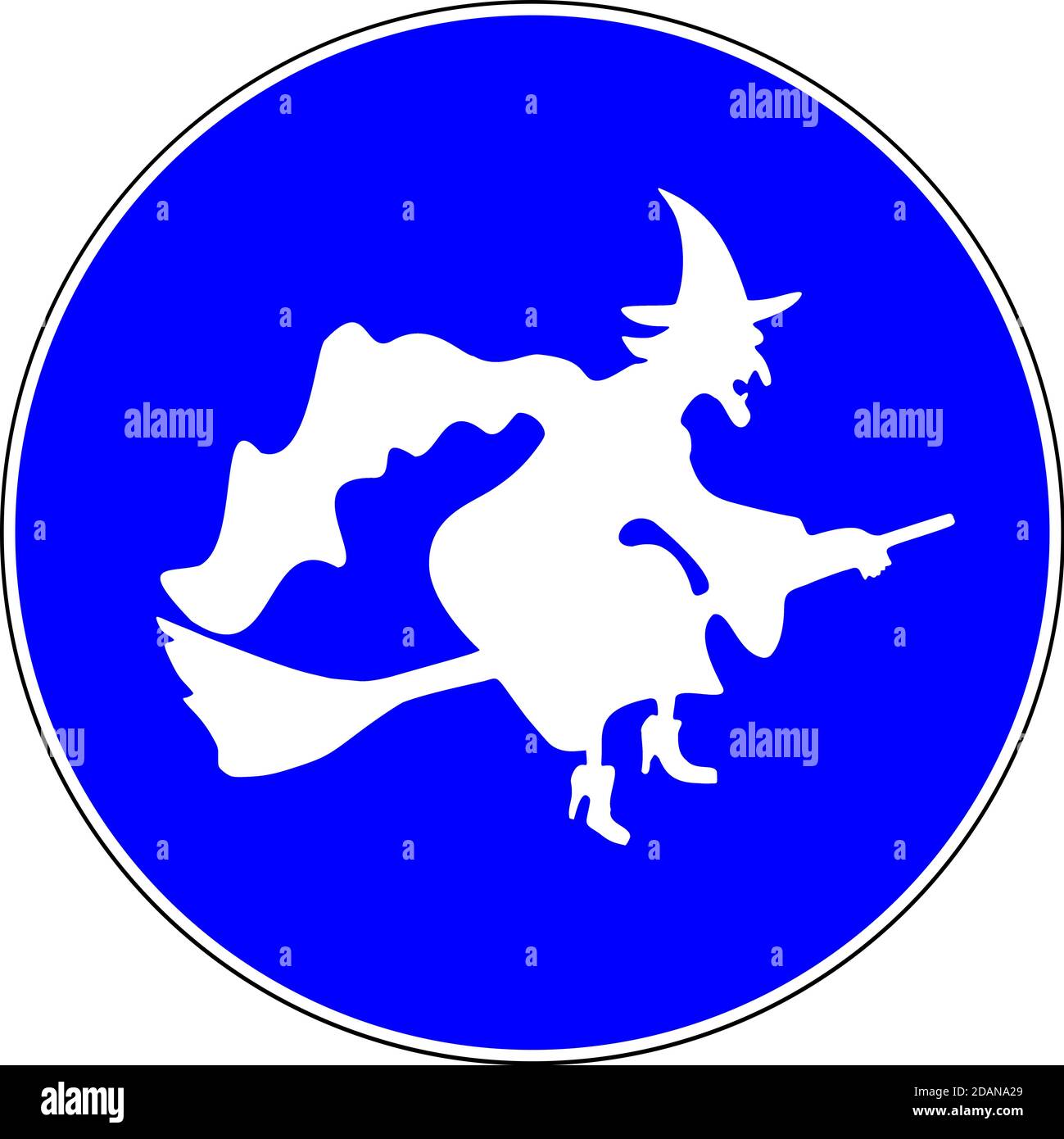 Witches allowed blue sign Stock Photo - Alamy