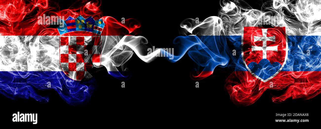 Croatia, Croatian vs Slovakia, Slovakian smoky mystic flags placed side ...