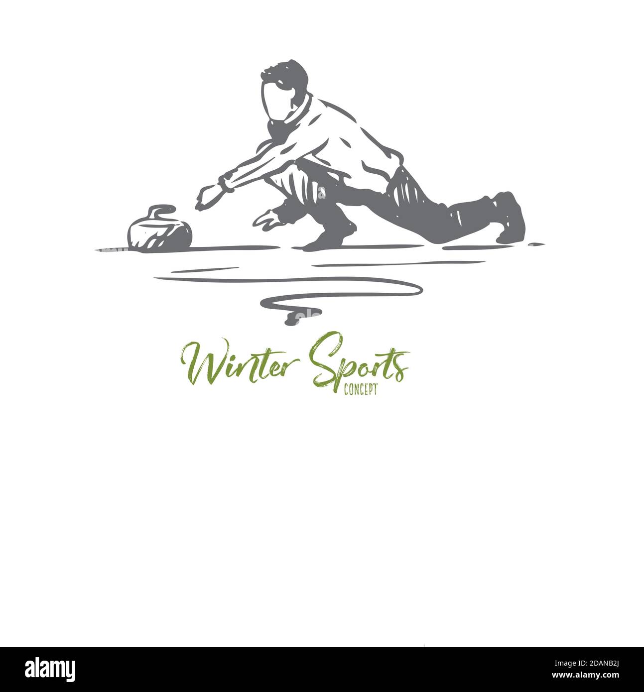 Curling, winter, sport, ice, stone concept. Hand drawn isolated vector ...