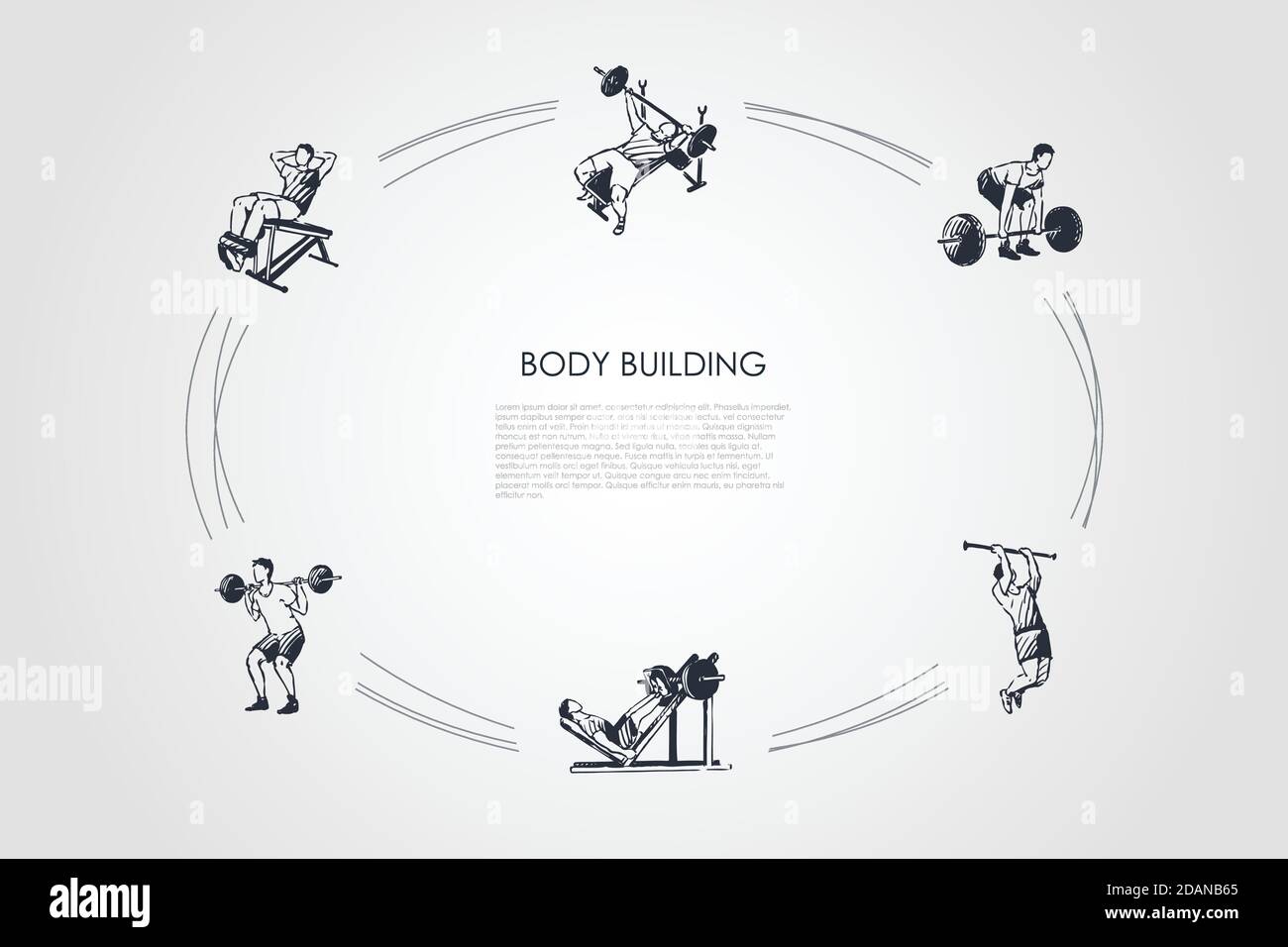 Body building - man making exercises with barbell in gym vector concept ...