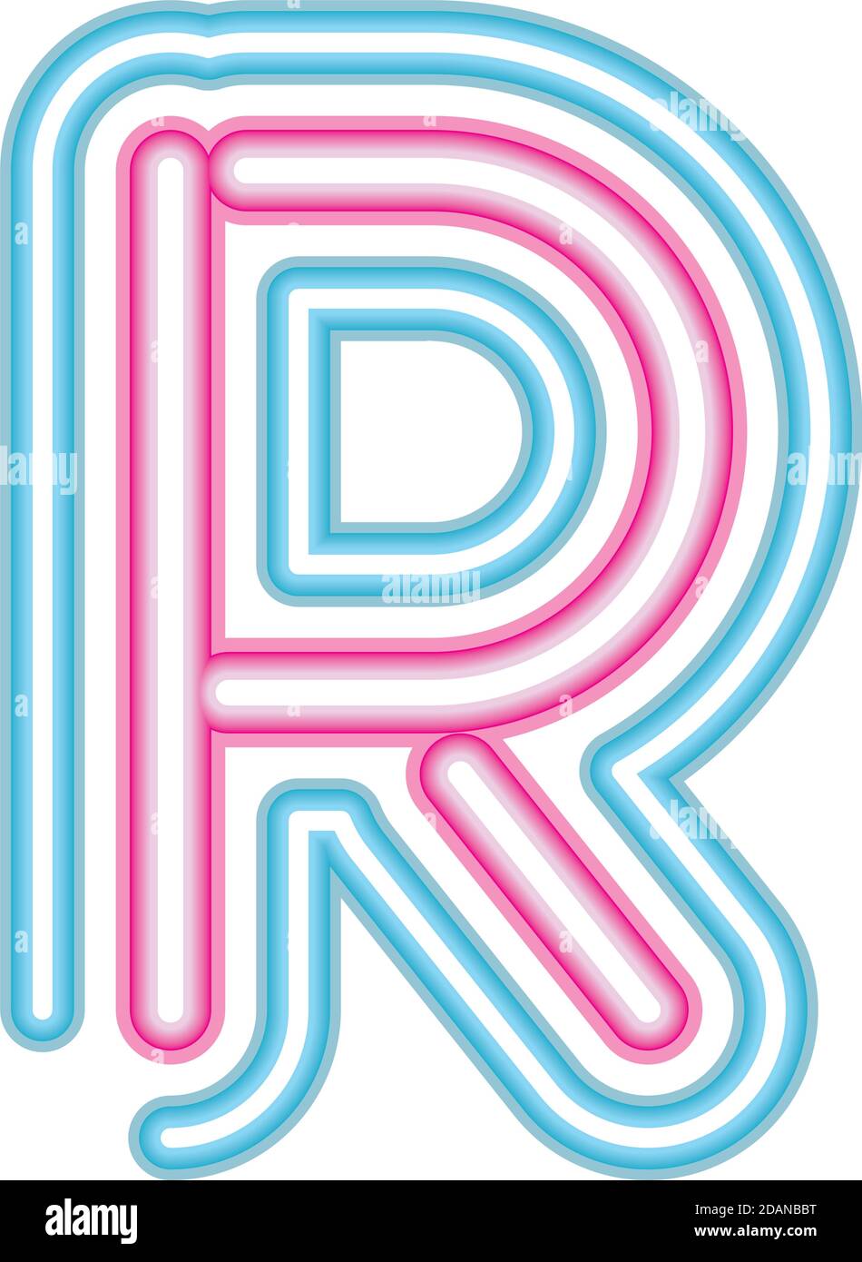 letter R neon font pink and blue on white background Stock Vector Image ...