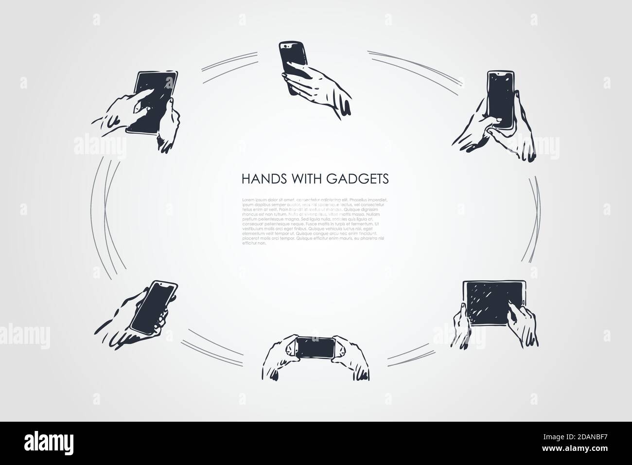 Hands with gadgets - human hands holding smartphones vector concept set ...