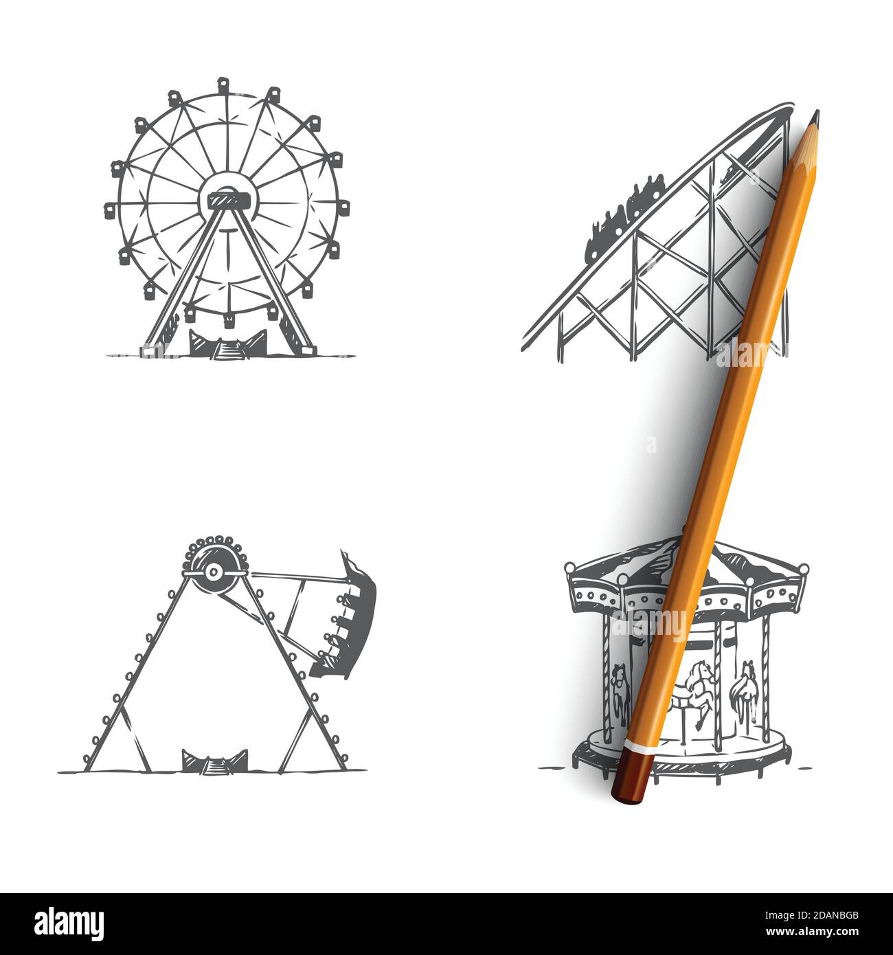 Attraction - swings and carousels attractions vector concept set Stock ...
