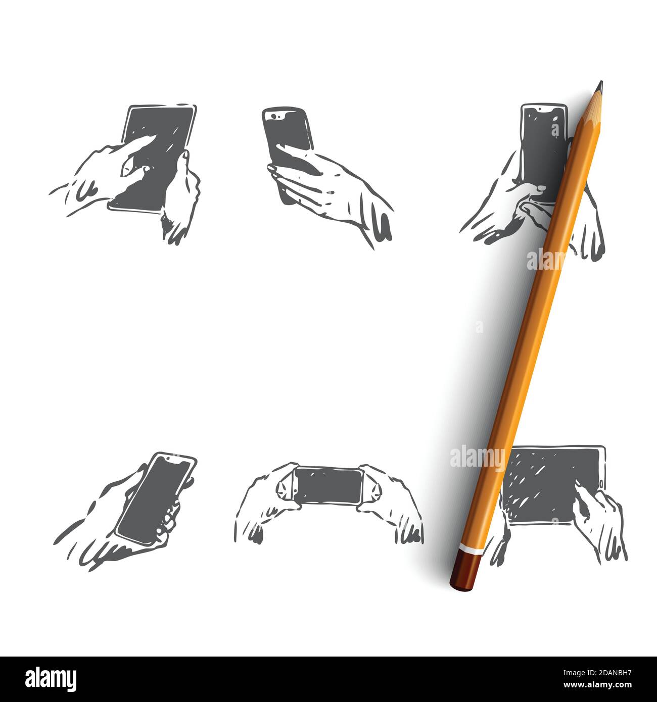 Hands with gadgets - human hands holding smartphones vector concept set ...