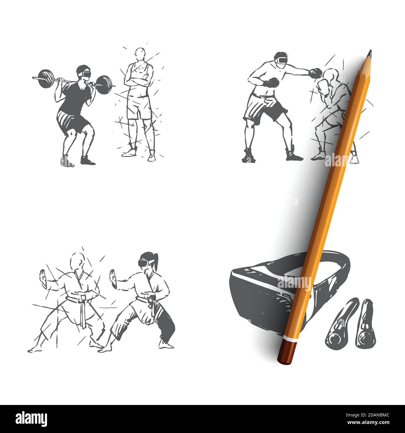 VR sports - home gym, sport games, martial arts, vr equipment vector ...
