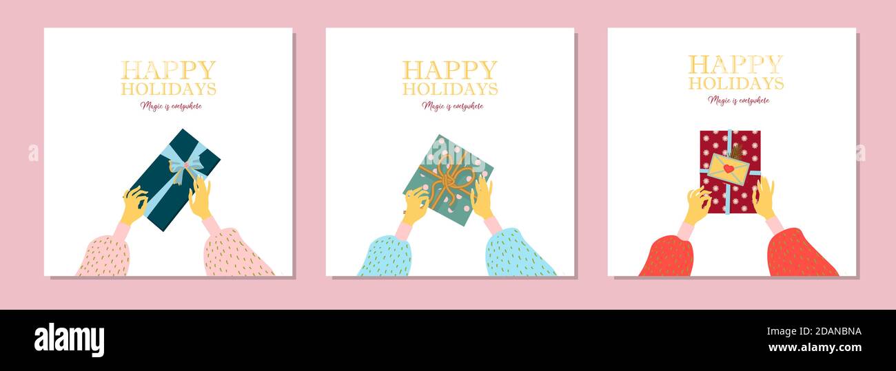 Trendy holiday postcard. Set of Christmas posters. Gift wrapping ...