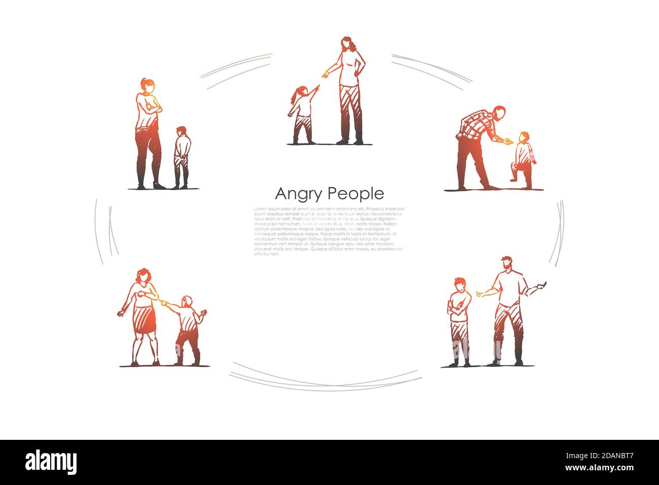 Angry people - angry women and men with children showing negative emotions vector concept sets ...