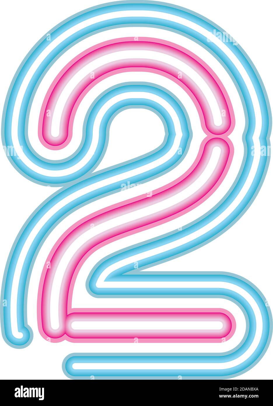 number 2 neon font pink and blue on white background Stock Vector Image ...