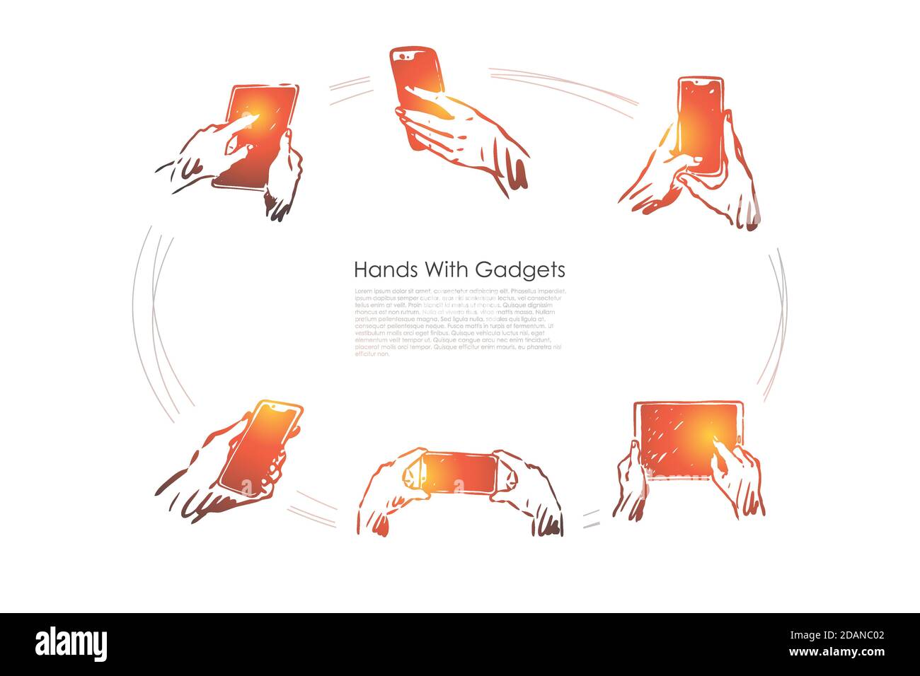 Hands with gadgets - human hands holding smartphones vector concept set ...