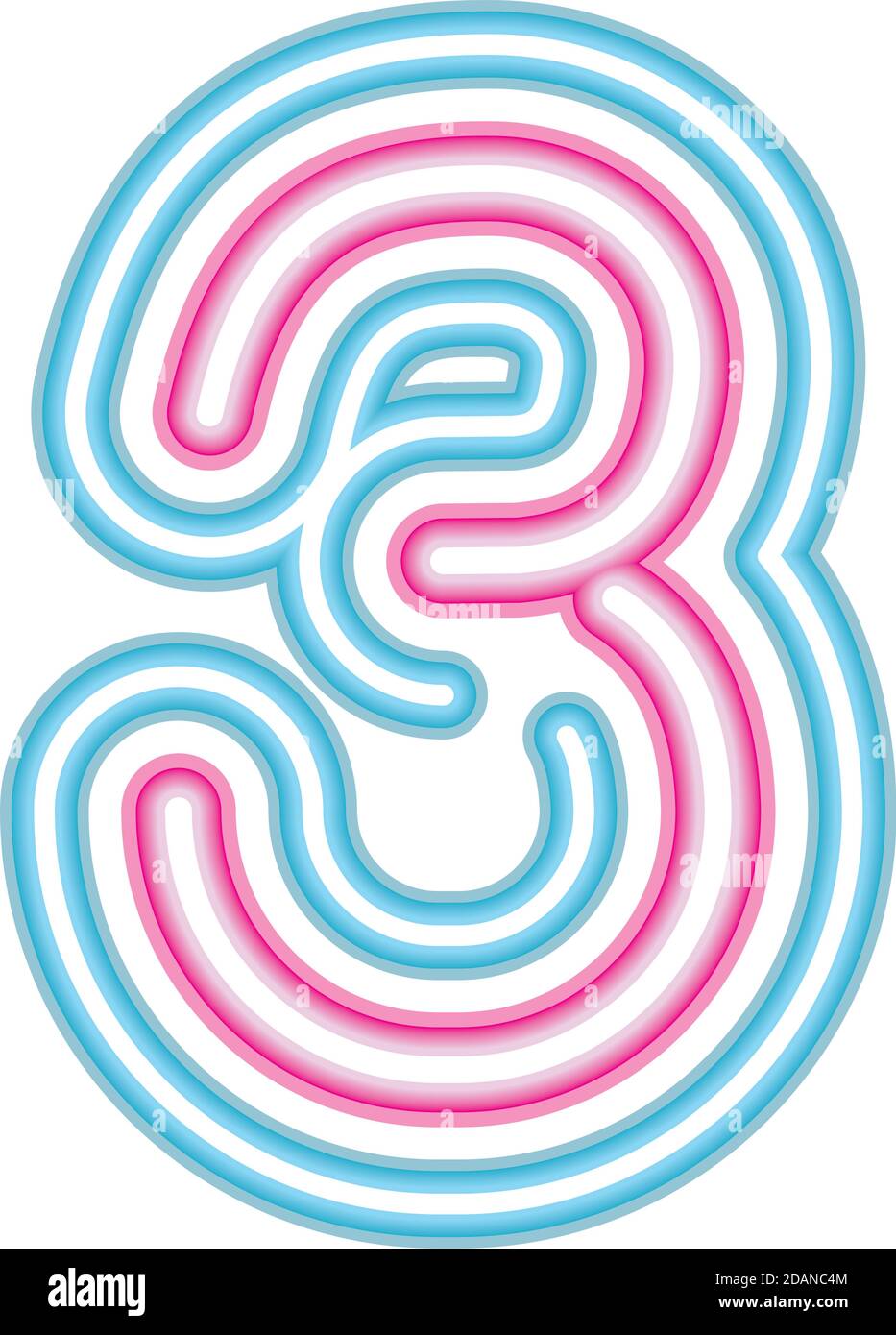 number 3 neon font pink and blue on white background Stock Vector Image ...