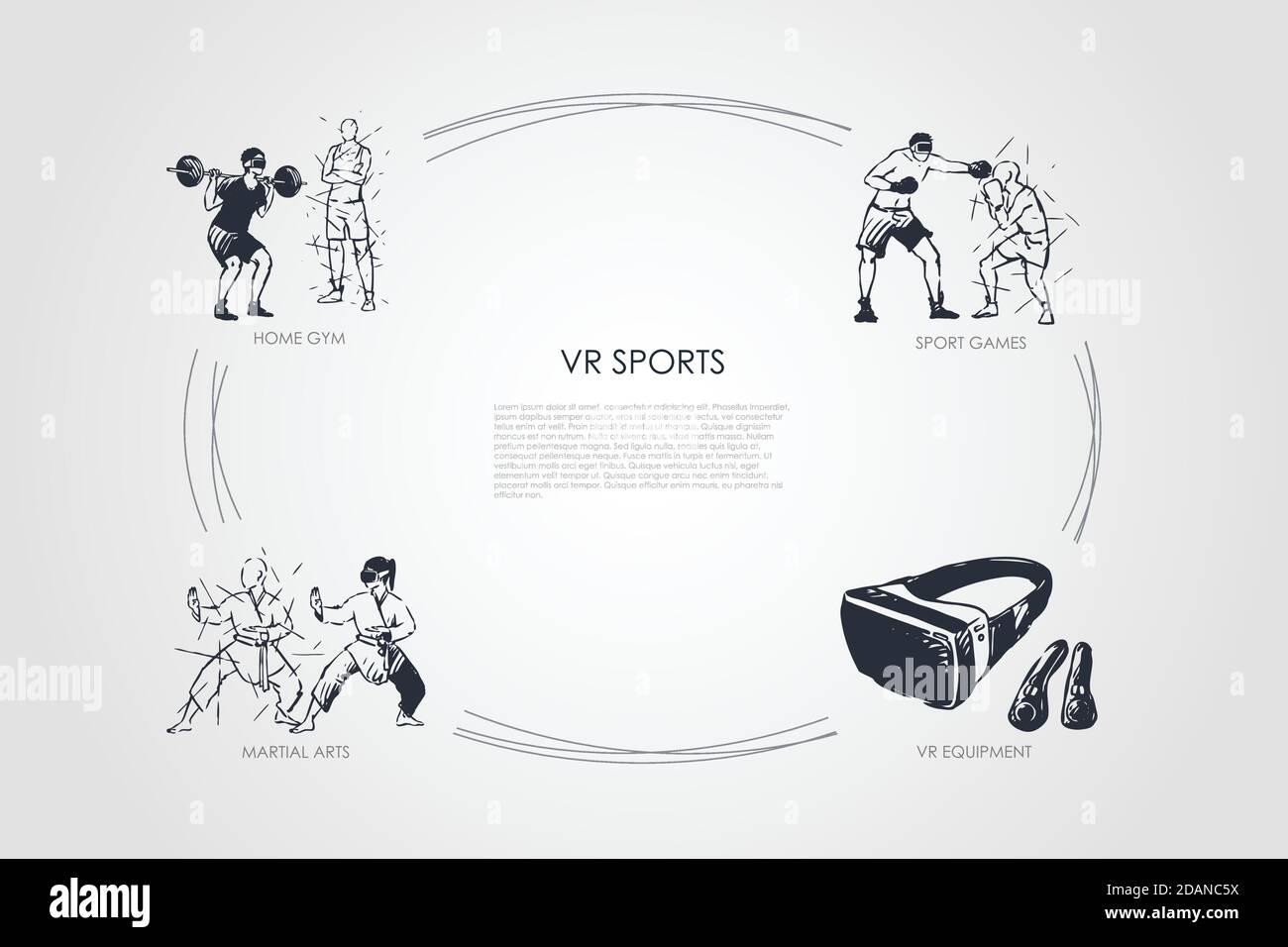 VR sports - home gym, sport games, martial arts, vr equipment vector ...