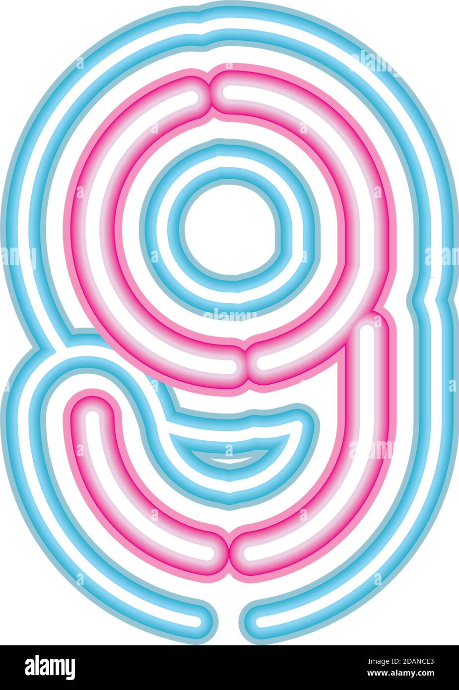 number 9 neon font pink and blue on white background Stock Vector Image ...