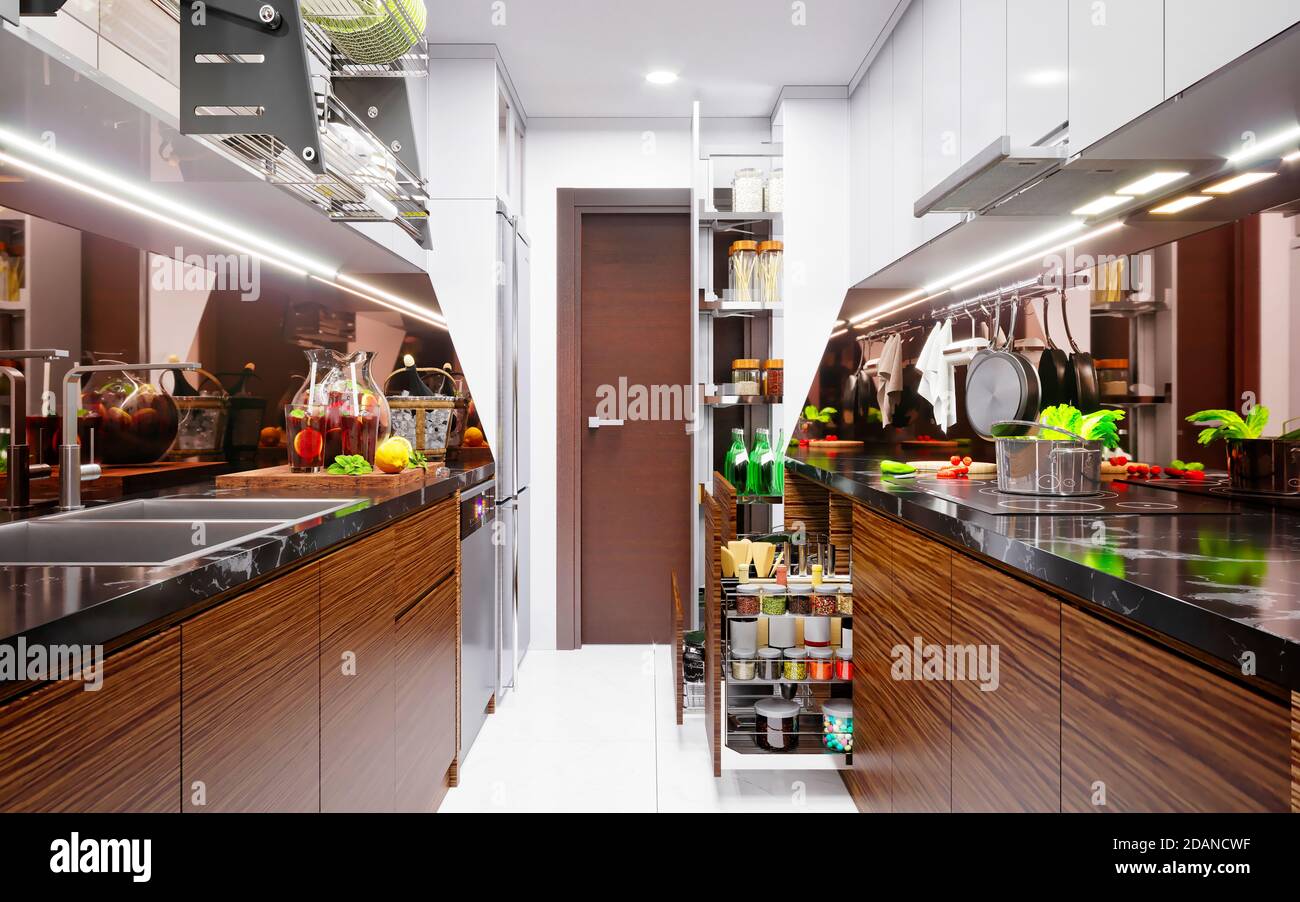3d render of modern kitchen Stock Photo - Alamy
