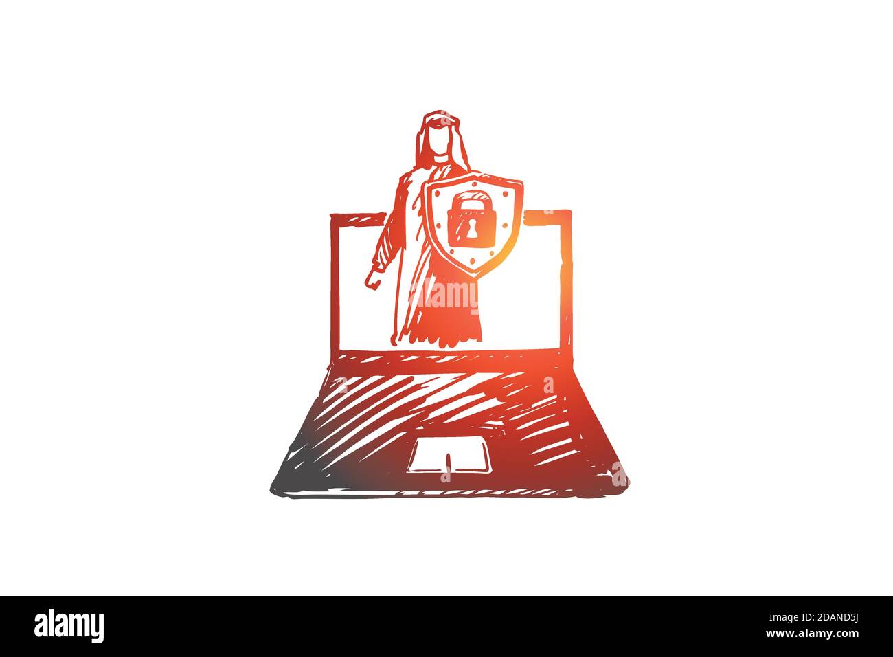 Security, reliability, GDPR, Arab, technology concept. Hand drawn ...