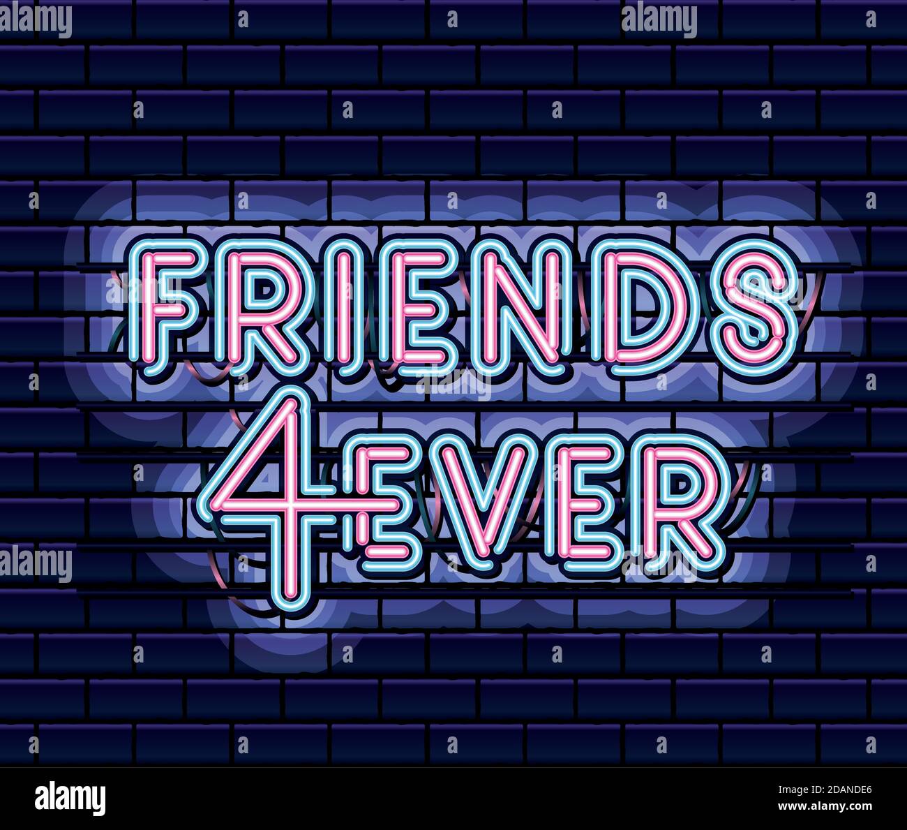 friends 4ever lettering in neon font of pink and blue color on dark ...