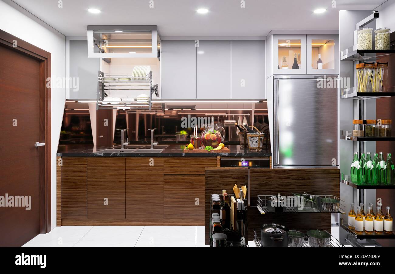 3d render of modern kitchen Stock Photo - Alamy