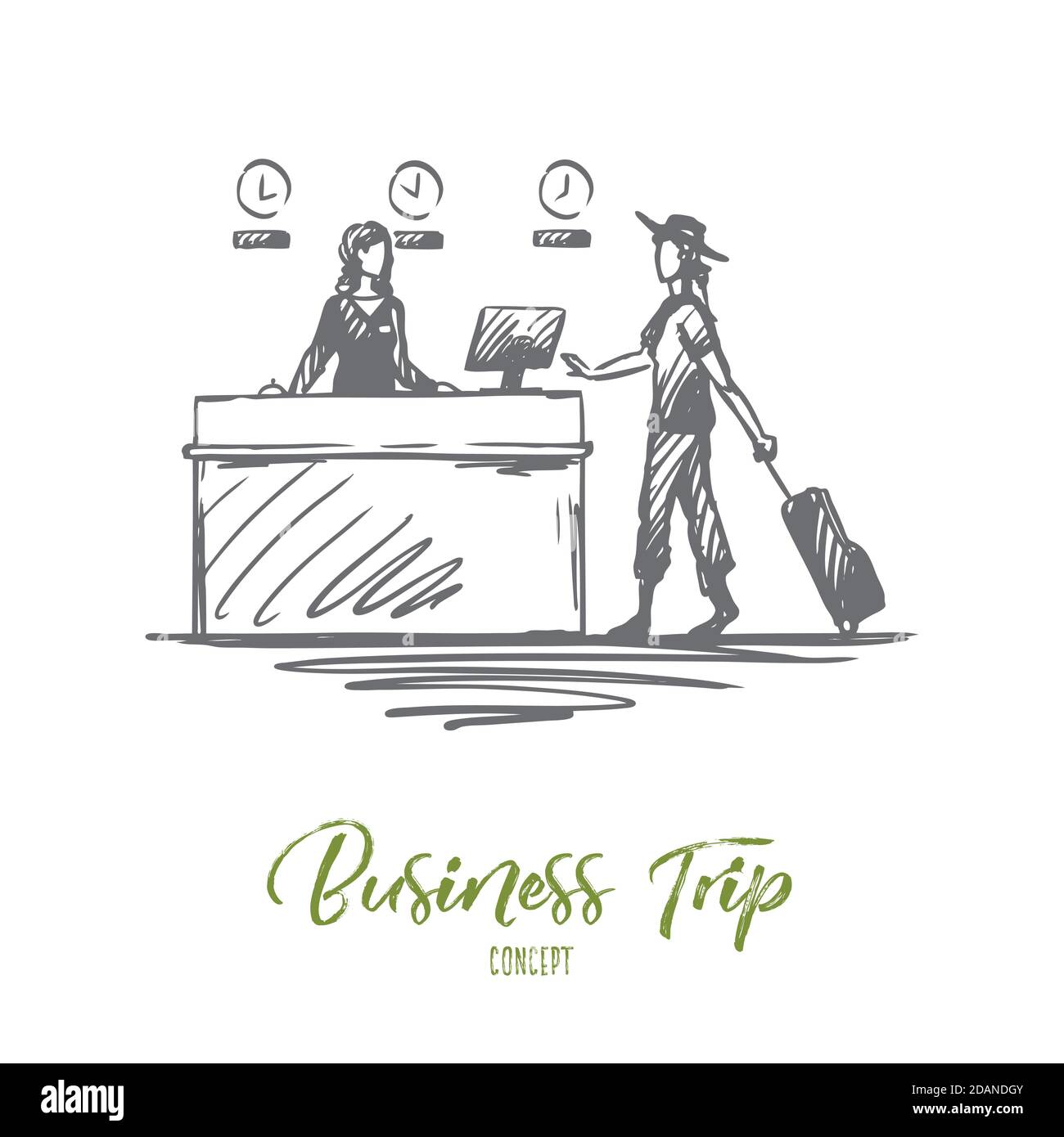 Airport, business trip, design, businesswoman, lifestyle concept. Hand drawn isolated vector ...