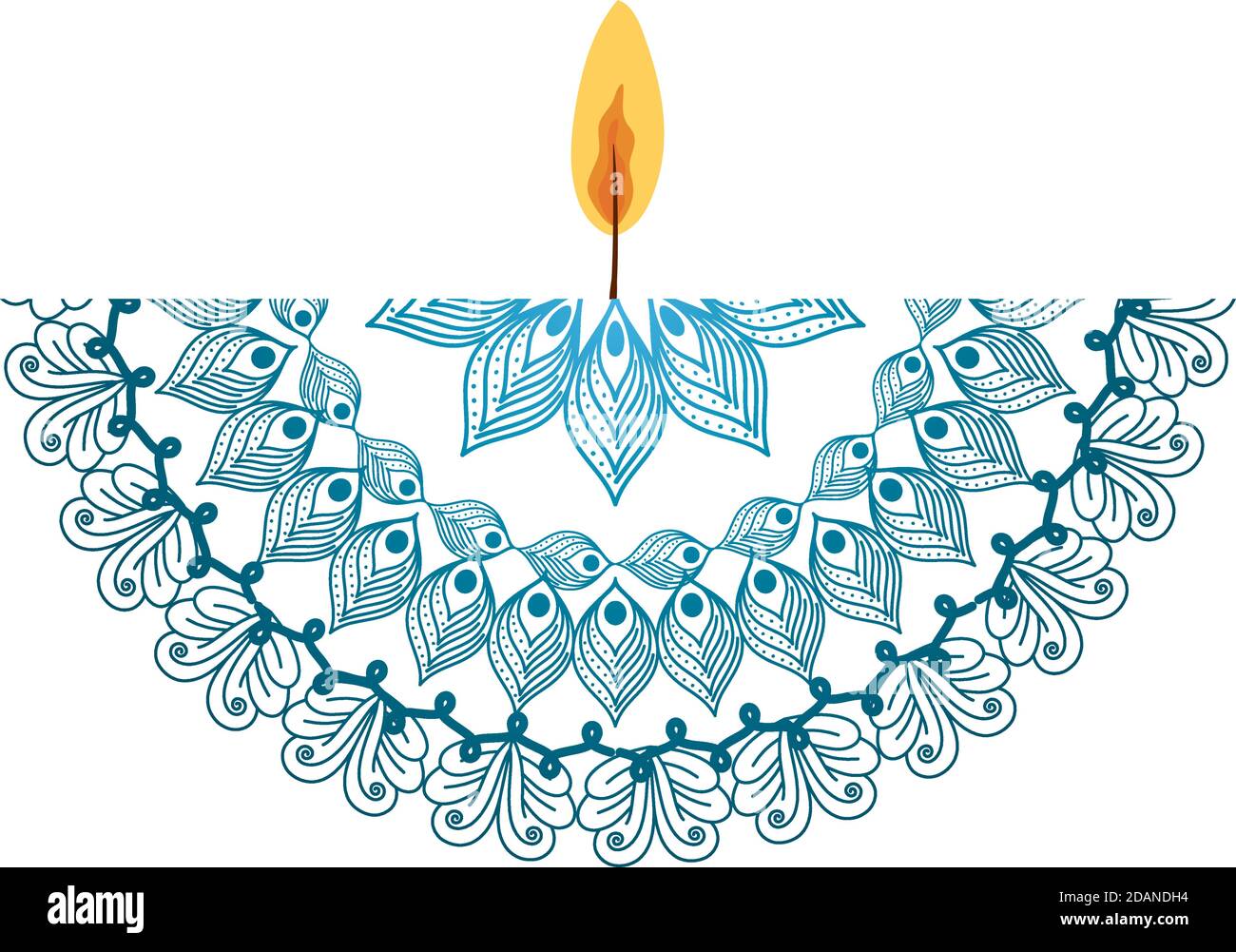 mandala of color sky blue with a candle on white background Stock ...