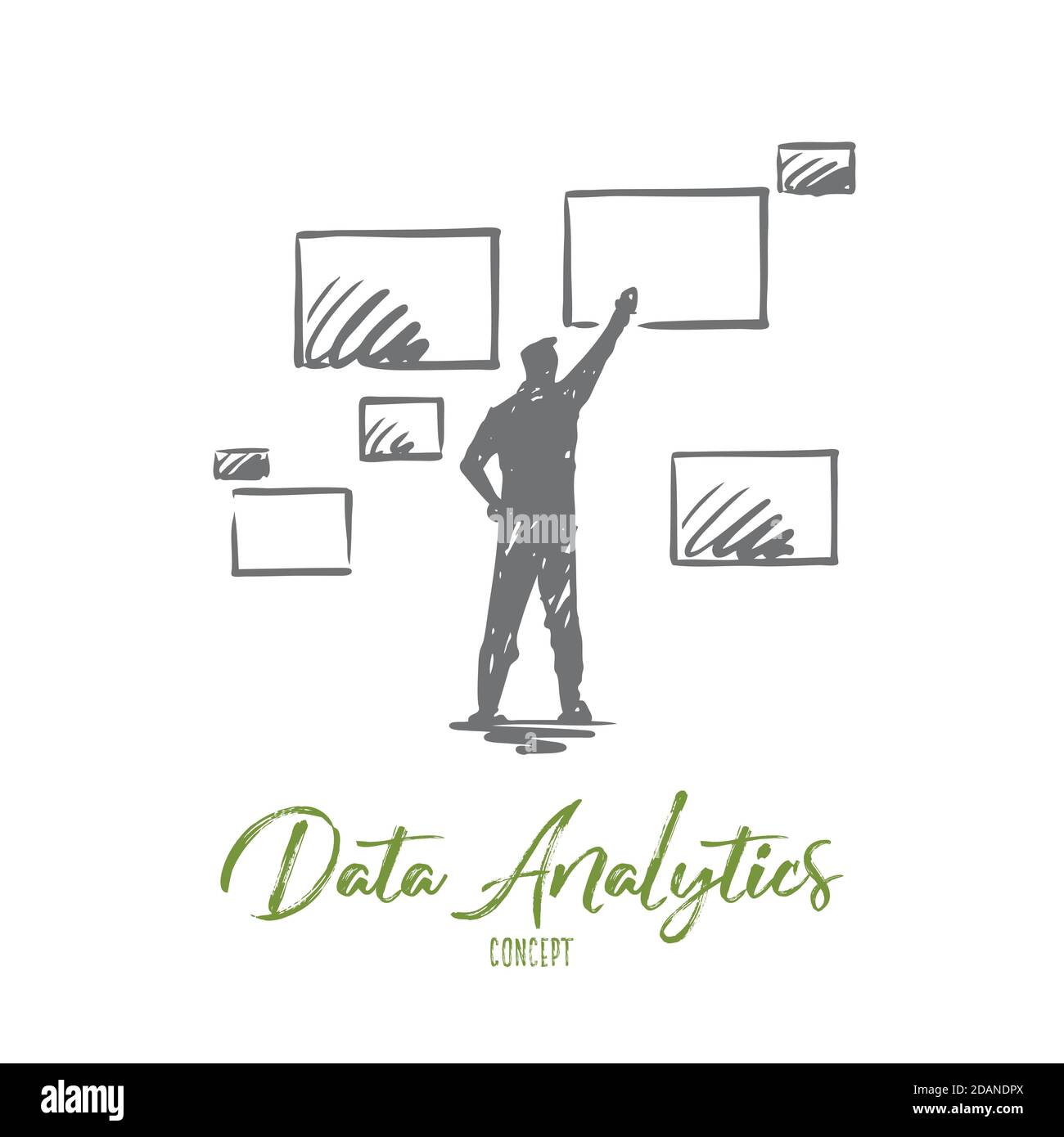 Data, analytics, information, technology, web concept. Hand drawn ...