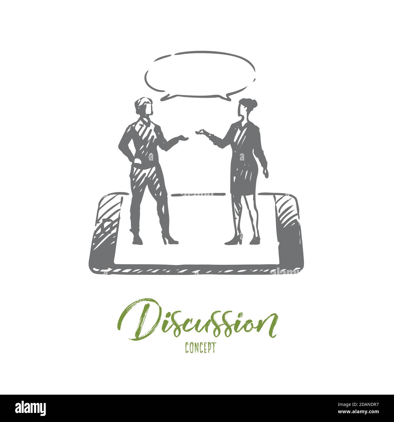 Discussion, talk, conversation, dialog, person concept. Hand drawn ...